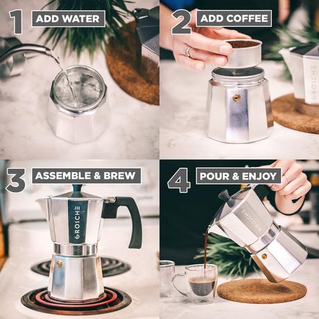 Grosche® - Milano Silver Stovetop 3 Cup Espresso Maker – Coffee Stiles