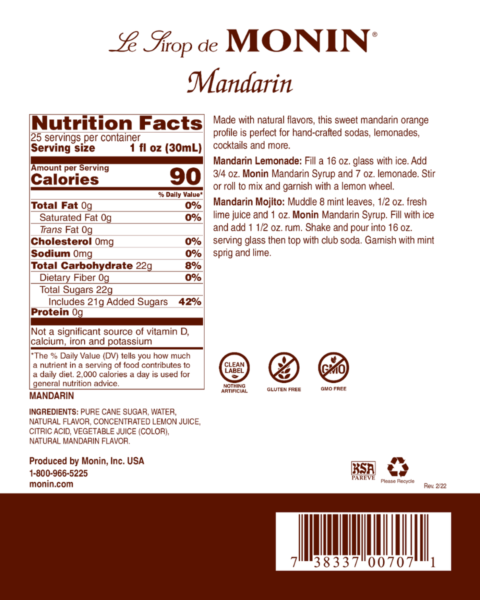 Monin® - Mandarin Syrup 750ml – Coffee Stiles