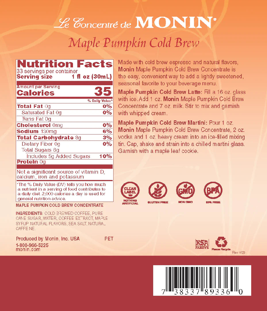 Monin® - Maple Pumpkin Cold Brew Concentrate Syrup 1L – Coffee Stiles