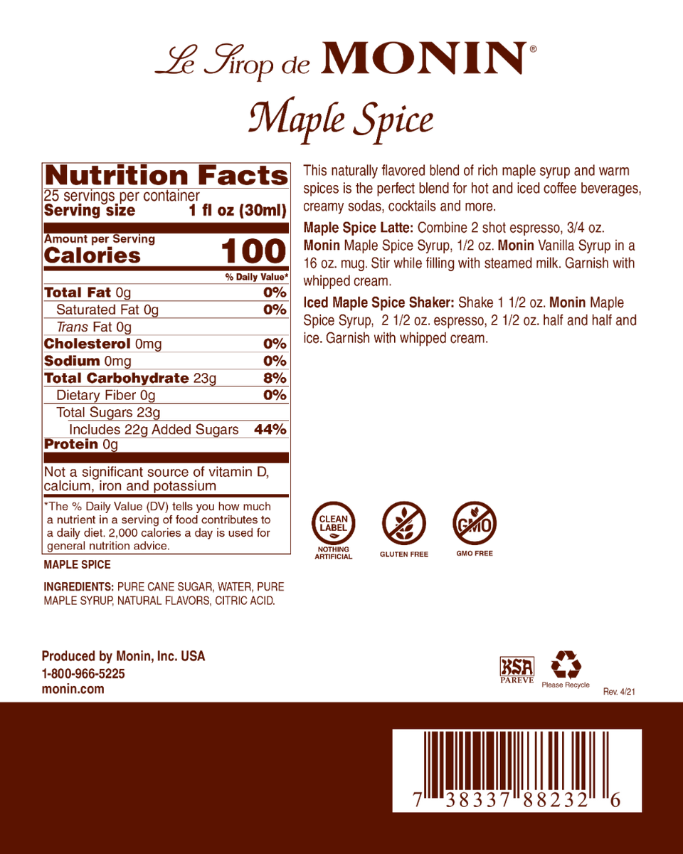 Monin® - Maple Spice Syrup – Coffee Stiles